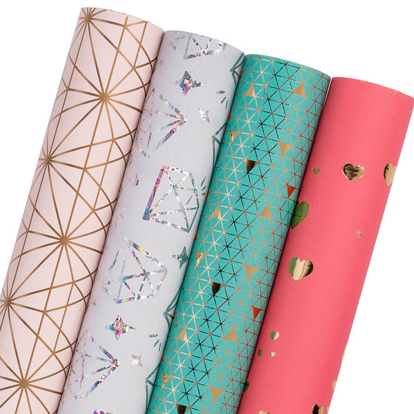 Sparkle Foil Gift Wrapping Paper Roll, 4 Rolls/Set – WrapaholicGifts