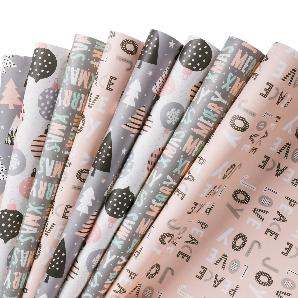 Merry Christmas Gift Wrap Paper Sheet 8pcs/Roll Pink & Gray ...